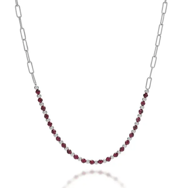 NELLOU JEWELLERY Garnet Gem Shine Necklace Sterling Silver - Red