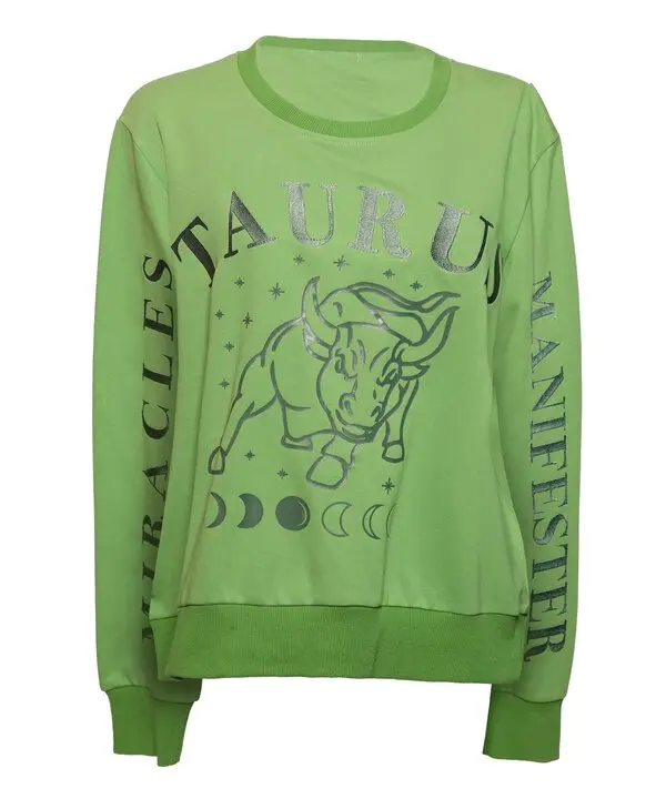 MIRACLES MANIFESTER Oversized Embroidered Taurus Sign Sweatshirt - Green
