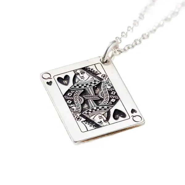 POSH TOTTY DESIGNS Queen Of Hearts Playing Card Charm Necklace - Silver