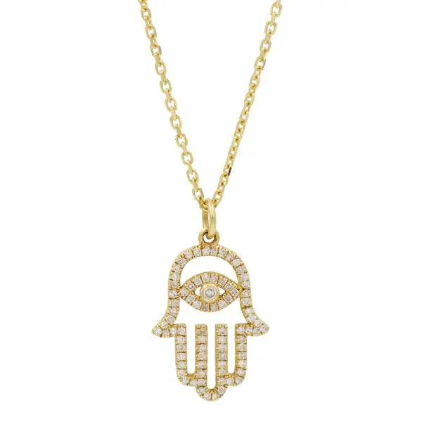 KAMARIA Evil Eye Hamsa Hand Necklace With Diamonds - Gold