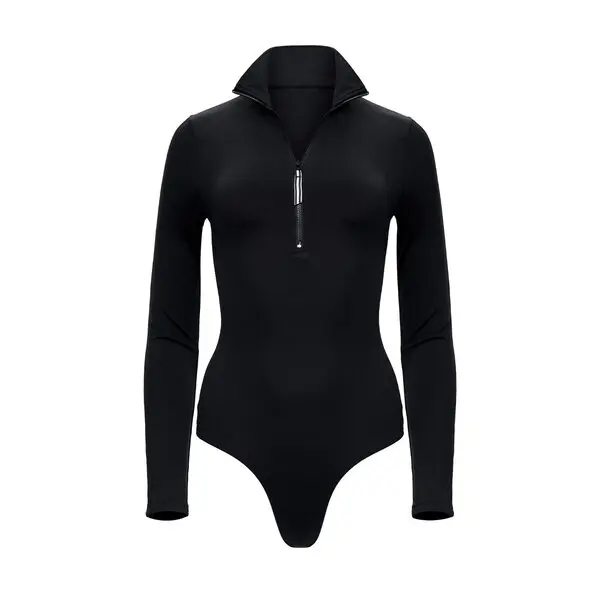 GOLDIE BYRD Long Sleeve Zip Front Bodysuit - Black