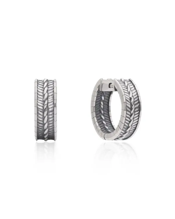 THE JEWELZ Silver / Black Forged In Silver — Rope Texture Hoop Earrings - Silver/black