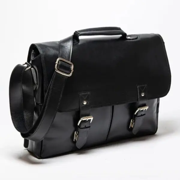 HIDES LEATHER CO. Handmade Messenger Briefcase Laptop Bag Coarse - Black