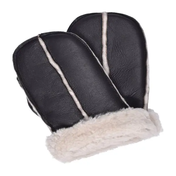 OWEN BARRY Sheepskin Split Mitten Cream Nap Curly - Brown