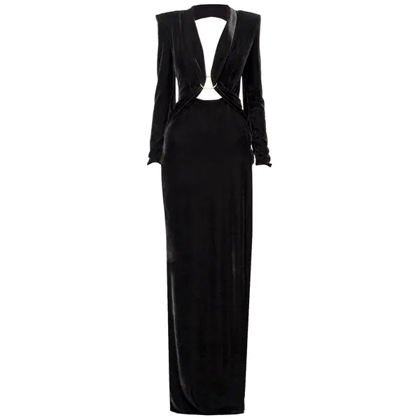 ANGELIKA JOZEFCZYK Glam Witch Velvet Gown With Gold Hoops - Black
