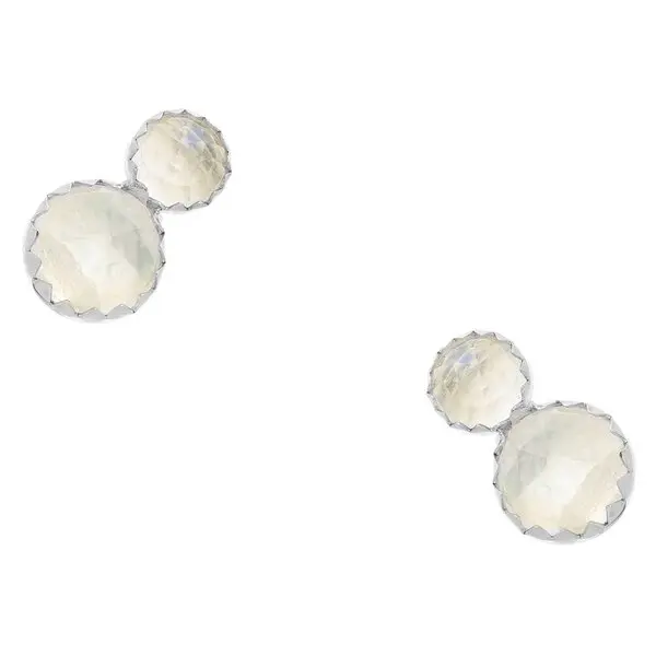 HEATHER HAWKINS Coupled Extra Tiny Rainbow Moonstone Serrated Studs Sterling Silver - Gray