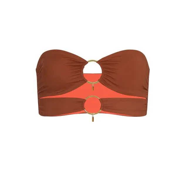 HAUS OF MCLEES Brown / Orange Reversible Soluna Bikini Top - Brown/orange