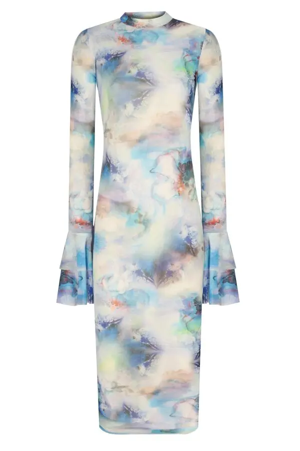 NO'DESIGN Sheer Midi Dress With Ruffled Sleeves - Blue