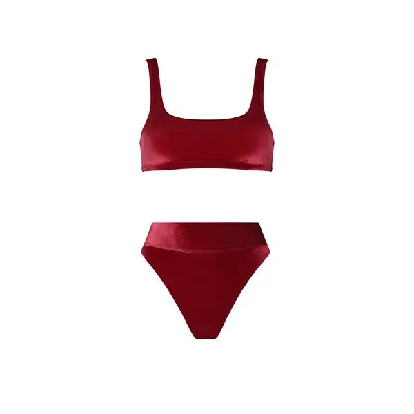 AGUACLARA Rouge Sport Bra Style Top High Leg Bottom - Red