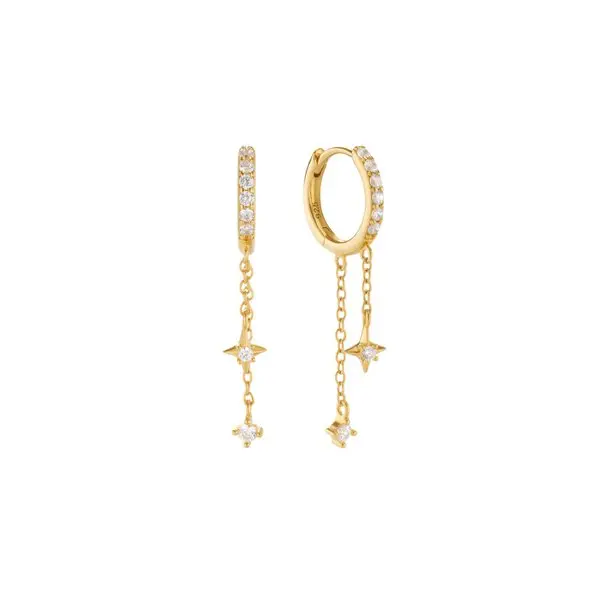 VANCHI Star Double Chain Dangle Huggies - Gold