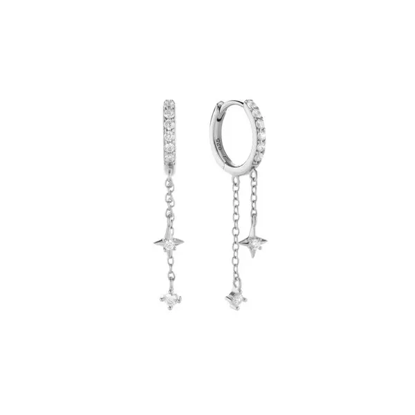 VANCHI Star Double Chain Dangle Huggie Earrings - Silver