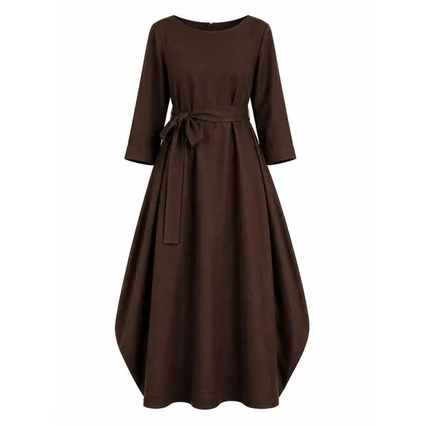 NIKKA PLACE Maxi Linen Summer Loose Dress In Chocolate Color - Brown