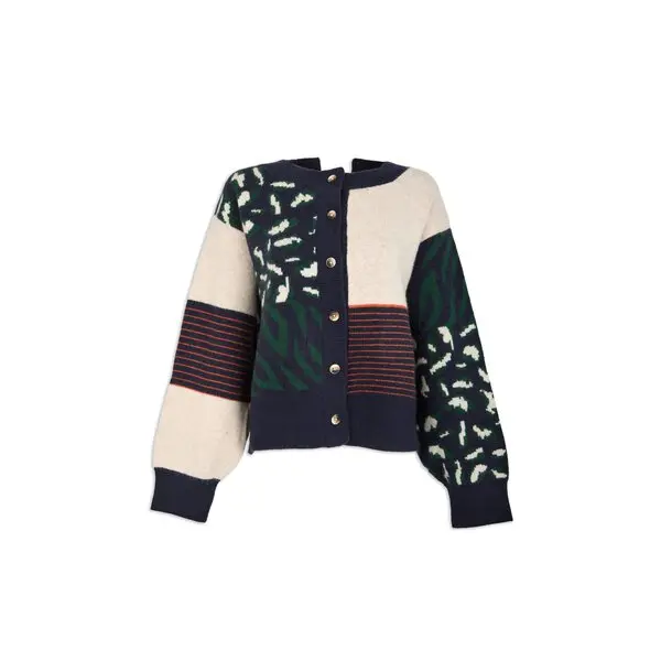 Saachi Blue / White Multi Patterned Tie-back Cardigan - Blue/white