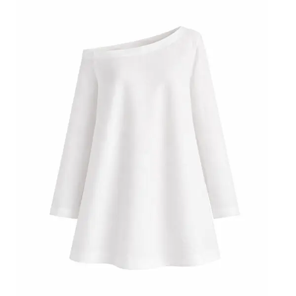 NIKKA PLACE Linen Summer Tunic With Off Shoulder And Long Sleeves - White