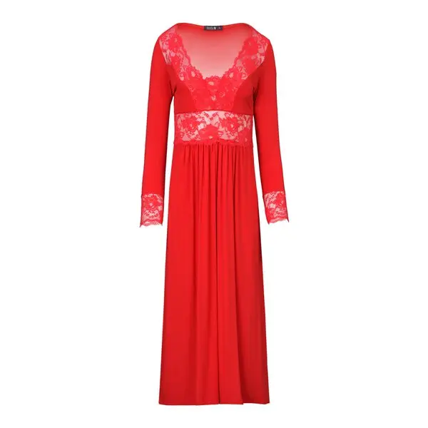 OH!ZUZA NIGHT&DAY Maxi Viscose Nightgown With Lace - Red
