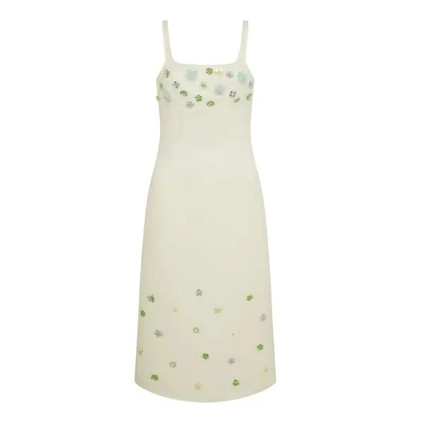 SOUR FIGS Green / Yellow Floral Embellished Midi Dress In Green Almond - Green/yellow