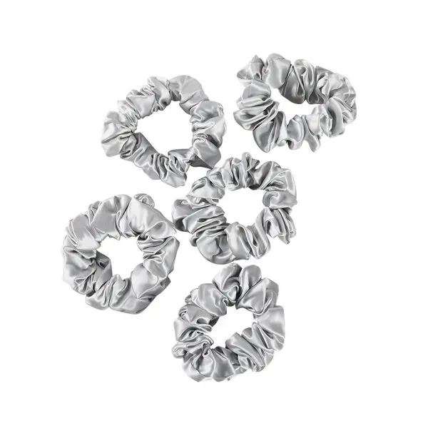 SOFT STROKES SILK Pure Mulberry Silk Regular Scrunchie Set Of Five In Grey - Silver