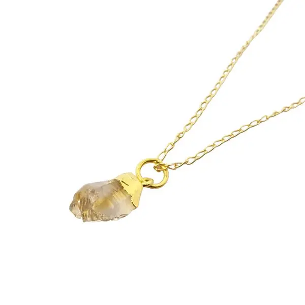 HARFI Raw Citrine November Birthstone Gold Plated Necklace - Orange