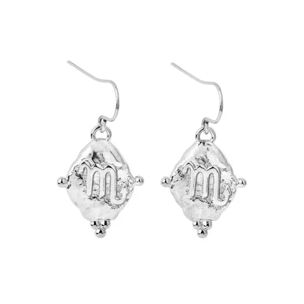 SEVEN SAINTS Scorpio Vintage-style Dangle Earrings, White Rhodium Plated - Silver