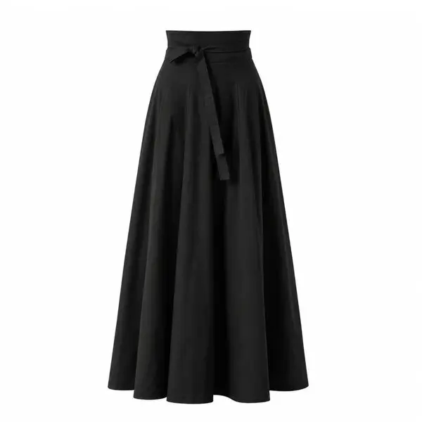 NIKKA PLACE Gothic Maxi Cotton Skirt With Bow Tie - Black