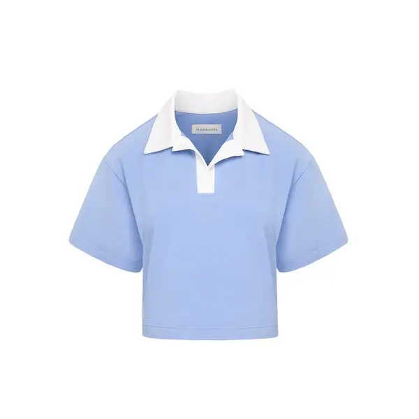 MANDRAGORA Cotton Cropped Top With Collar– Goia - Blue