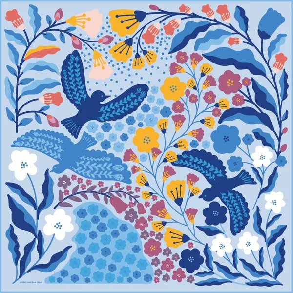 JESSIE ZHAO NEW YORK Double Sided Silk Scarf Of Birds - Blue