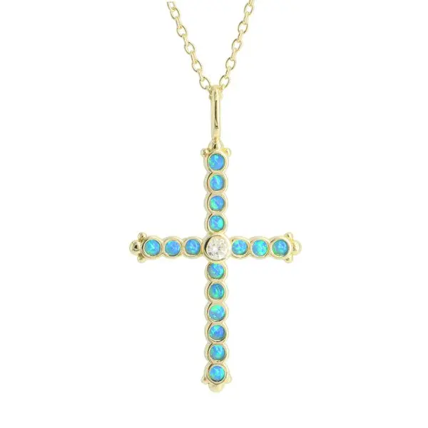 KAMARIA Opal Bezel Cross Necklace - Blue