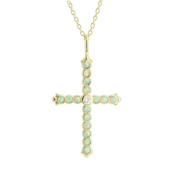 KAMARIA Opal Bezel Cross Necklace - Green