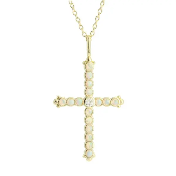 KAMARIA Opal Bezel Cross Necklace - White