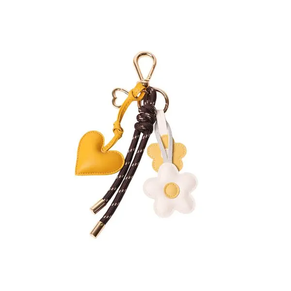 POP UPS BRAND Key Chain Espresso With Charms Yellow Heart And Daisies - Brown