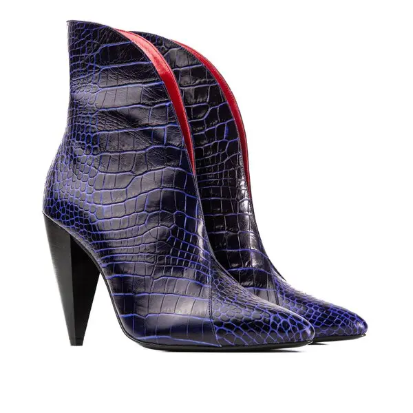 ROSAMUND MUIR LONDON Amor Navy Crocodile Print Boots - Blue