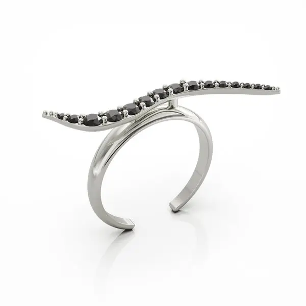 LINDA FIORE Black / Silver Swirl Ring Silver With Black Onyx Cz - Black/silver