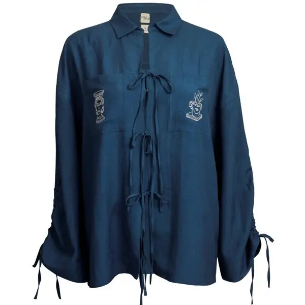 EM & SHI Olympia Embroidered Shirt - Blue