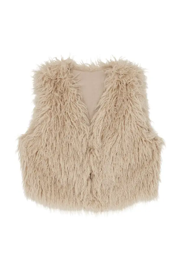 LITTLE LIES Neutrals Penny Lane Faux Mongolian Fur Gilet - Black