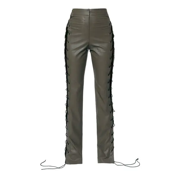 AGGI BY HALEWSKI Harley Khaki Vegan Leather Laced Pants - Green