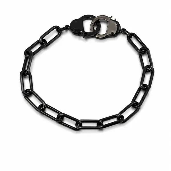 JAGGED HALO JEWELRY Love Bond Handcuff Chain Anklet Stainless Steel Rhodium Plating - Black