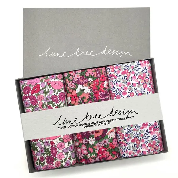 LIME TREE DESIGN Three Hankies Made With Liberty Fabric Tickled - Pink