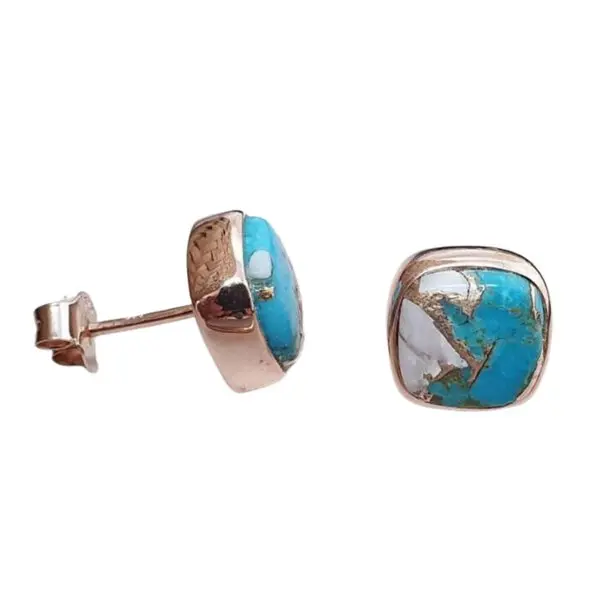 HARFI Rose Gold Vermeil Plated Opal And Turquoise Stud Gemstone Earrings - Pink