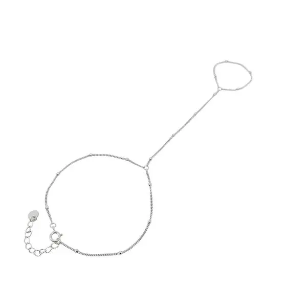 HARFI Dainty Beaded Link Chain Silver Bracelet And Ring - Gold