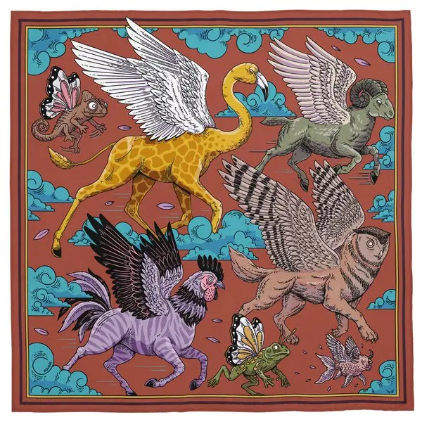 SQUAÏR Le Bestiaire Céleste Mesa Square Silk Scarf - Red
