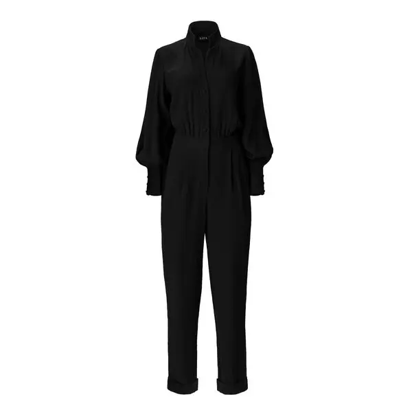 LITA COUTURE Bishop Sleeves Crepe Jumpsuit - Black