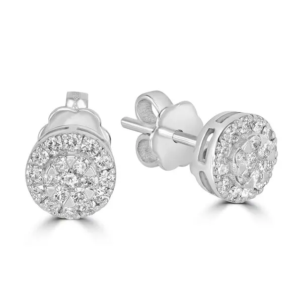 ARTISAN Round Diamond Cluster Halo Stud Earrings In 18k Gold - White