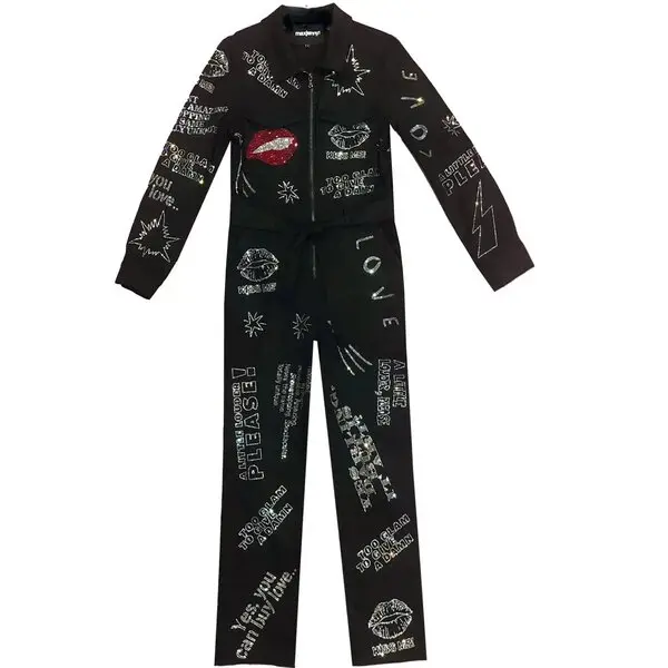 MAXJENNY Black Jumpsuit With Swarovski Details - Black/silver