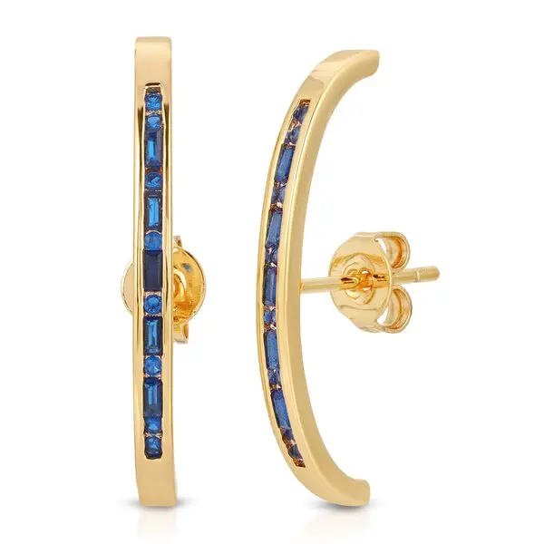 GLAMROCKS JEWELRY Baguette Suspension Hoop Sapphire - Gold