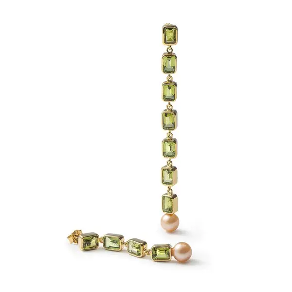 GERMAN KABIRSKI Vera Asymmetric Gold Plated Silver Earrings With Peridot And Pearl - Green
