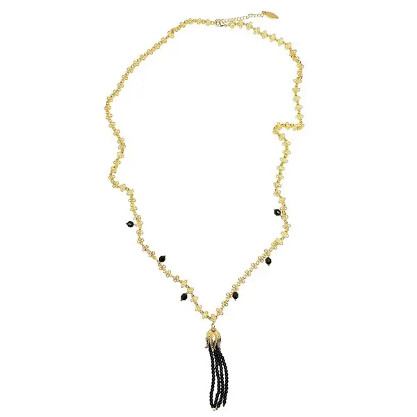 FARRA Obsidian With Tassel Chain Necklace - Black