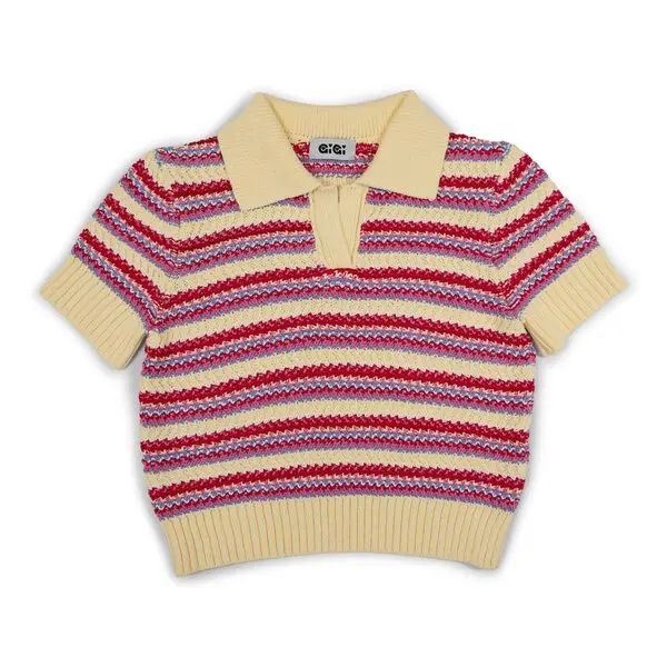 GIGI KNITWEAR Striped Polo Top - Yellow