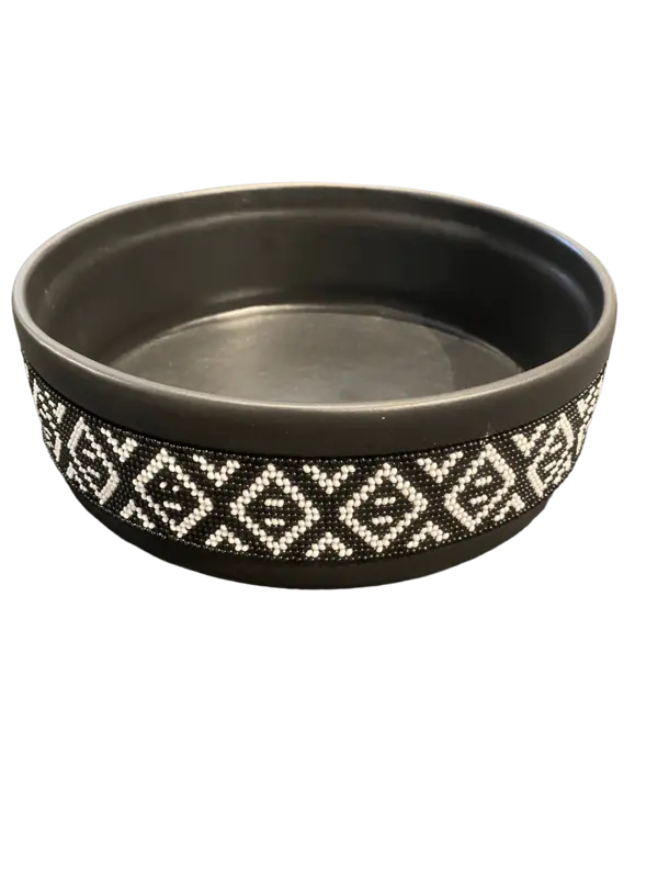Botanical Boys Black / White Contemporary Ceramic Beaded Bowl - Black/white