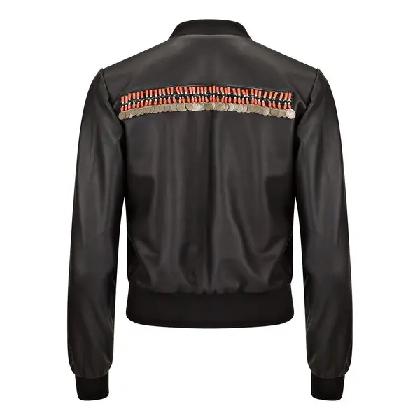 BOUTIQUE KAOTIQUE Jewelled Leather Bomber Jacket - Black