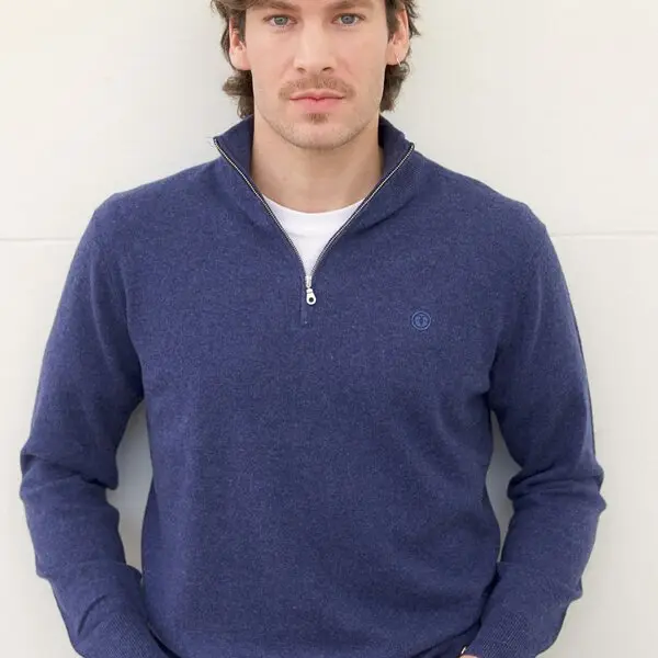 BEL CASHMERE S Cashmere Half-zip Denim Sweater - Blue